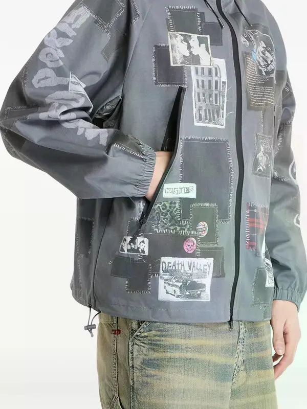 WASTED Taunt Patchwork-print Hooded Windbreaker