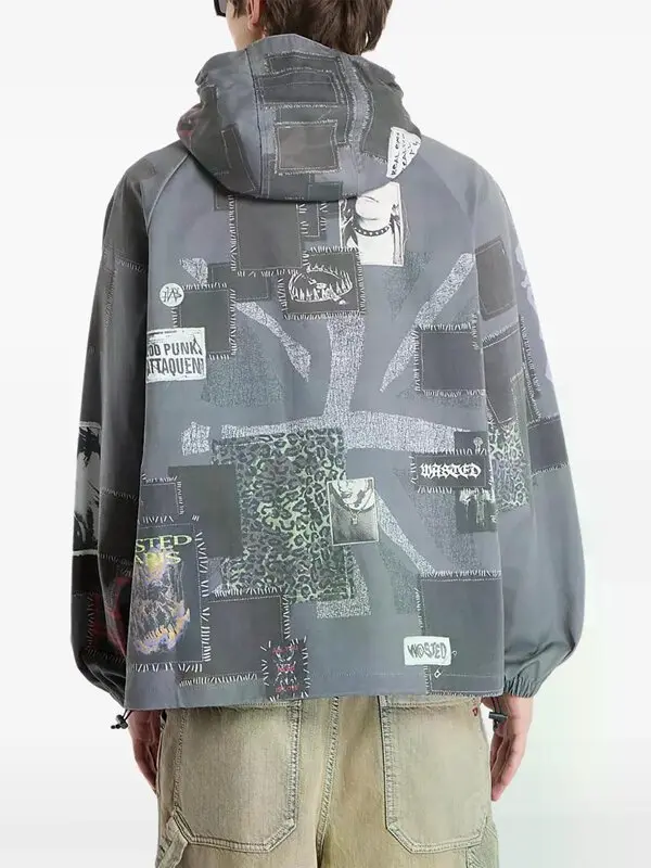 WASTED Taunt Patchwork-print Hooded Windbreaker