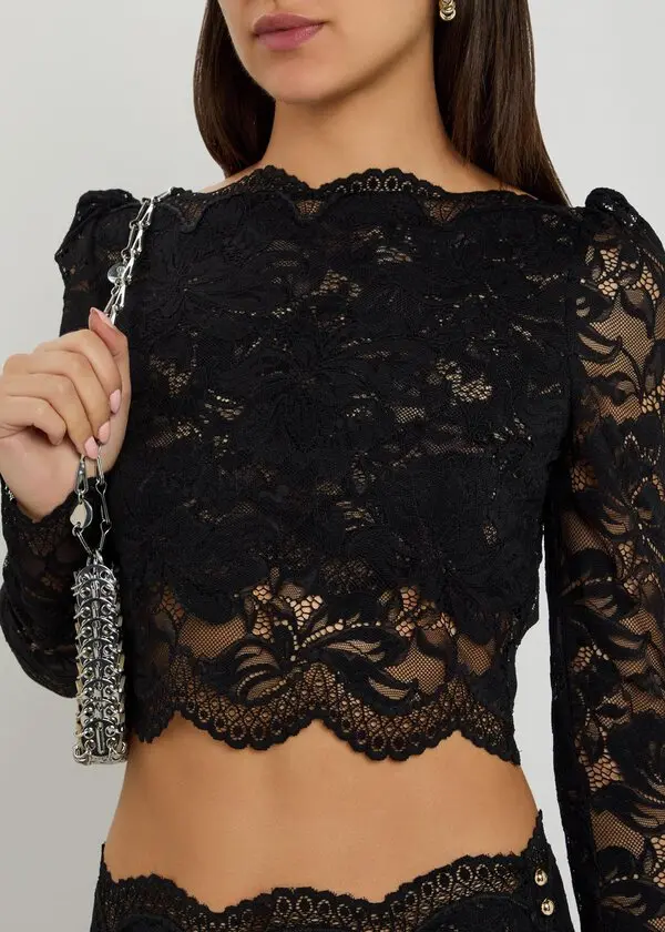 Rabanne Off-the-shoulder Lace Crop Top - Black