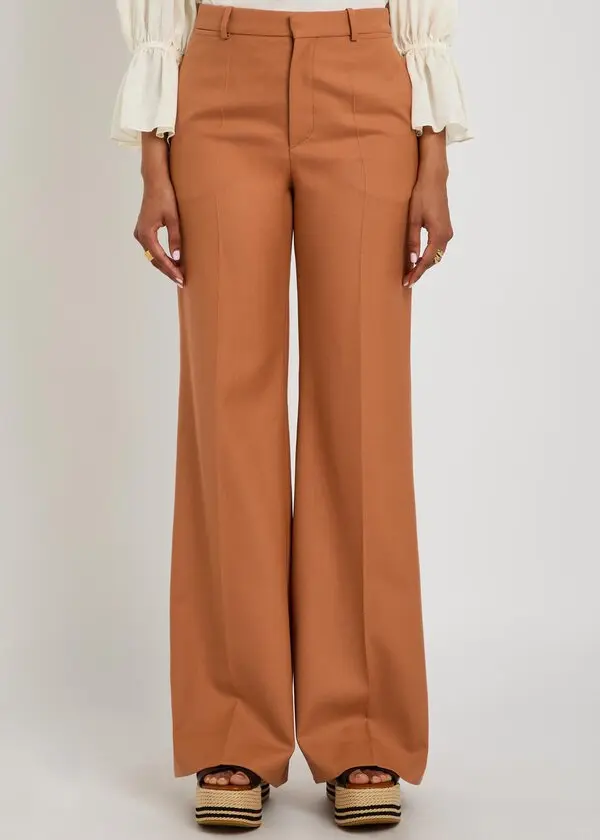 Chloé Flared-leg Virgin Wool Trousers - Tan
