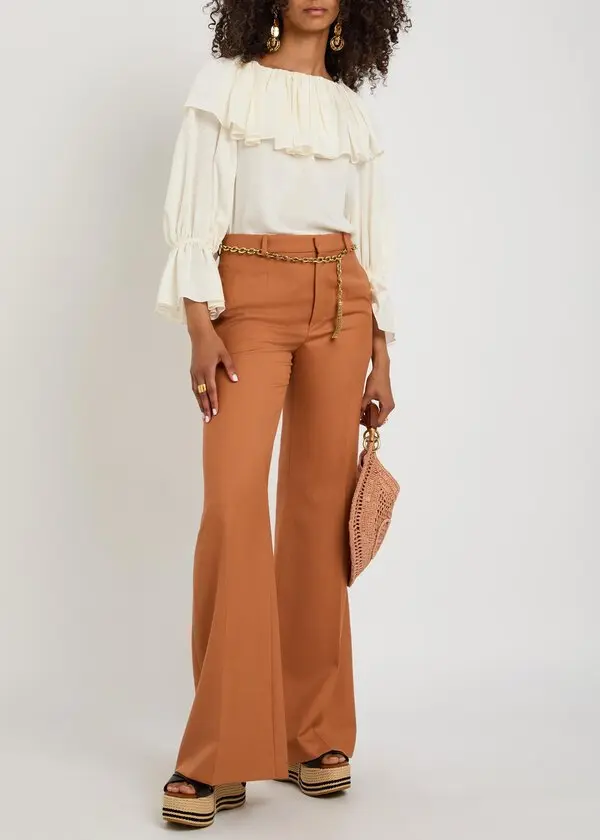 Chloé Flared-leg Virgin Wool Trousers - Tan