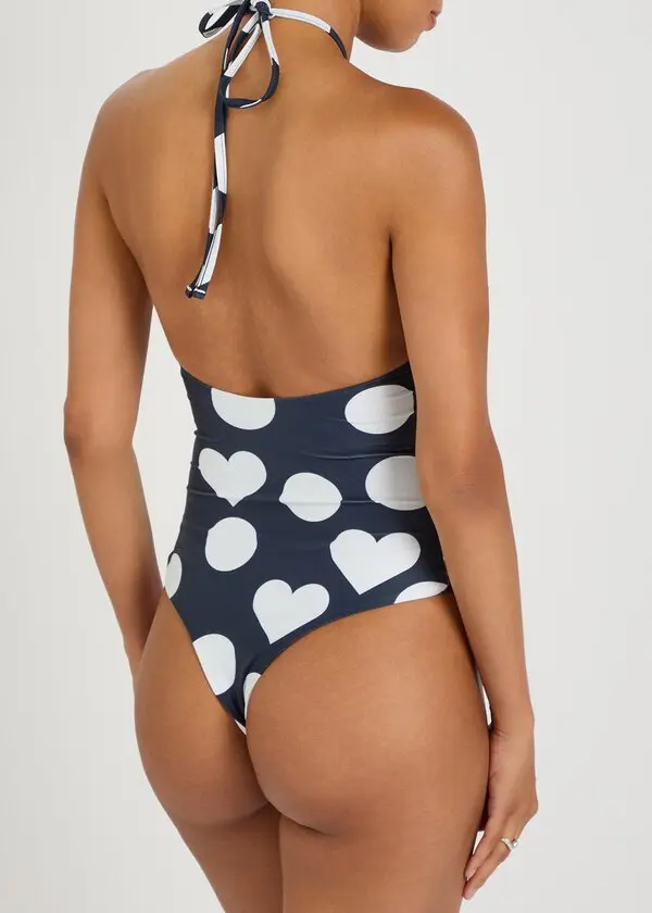 Jacquemus Le Maillot Bastide Polka Dot Halterneck Swimsuit - Navy