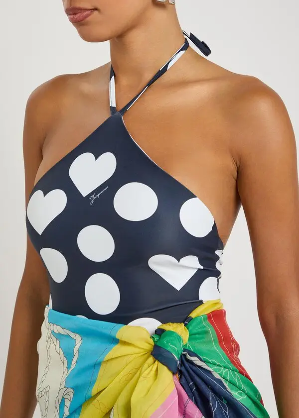 Jacquemus Le Maillot Bastide Polka Dot Halterneck Swimsuit - Navy
