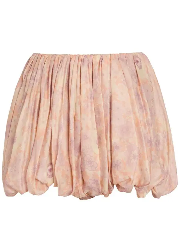 Chloé Floral Print Gathered Silk Shorts - Pink