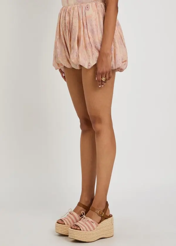 Chloé Floral Print Gathered Silk Shorts - Pink