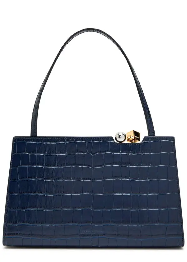 Jacquemus Le Salon Crocodile-effect Leather Shoulder Bag - Navy