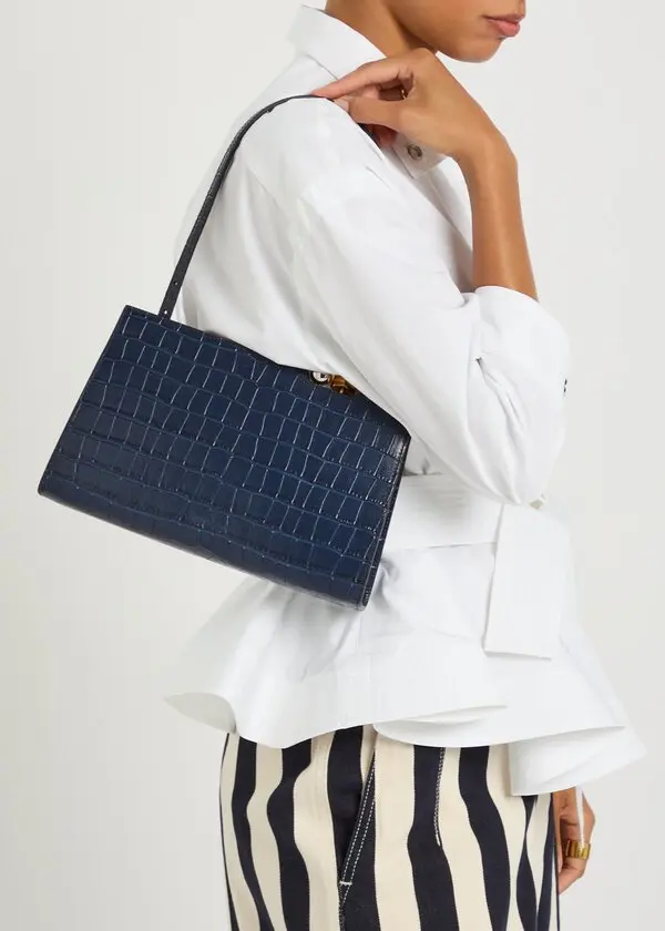Jacquemus Le Salon Crocodile-effect Leather Shoulder Bag - Navy