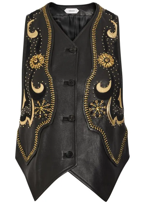 Versace Embellished Panelled Leather Vest