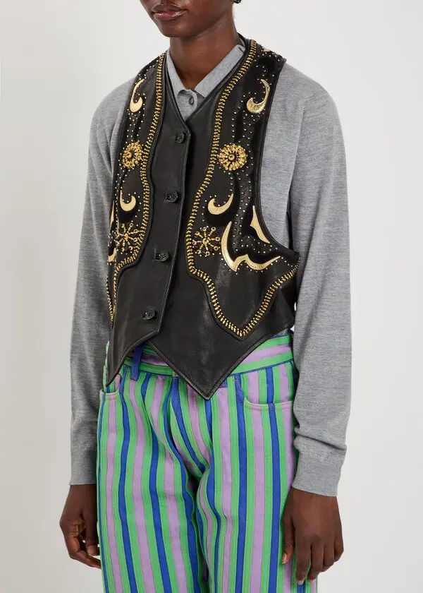 Versace Embellished Panelled Leather Vest