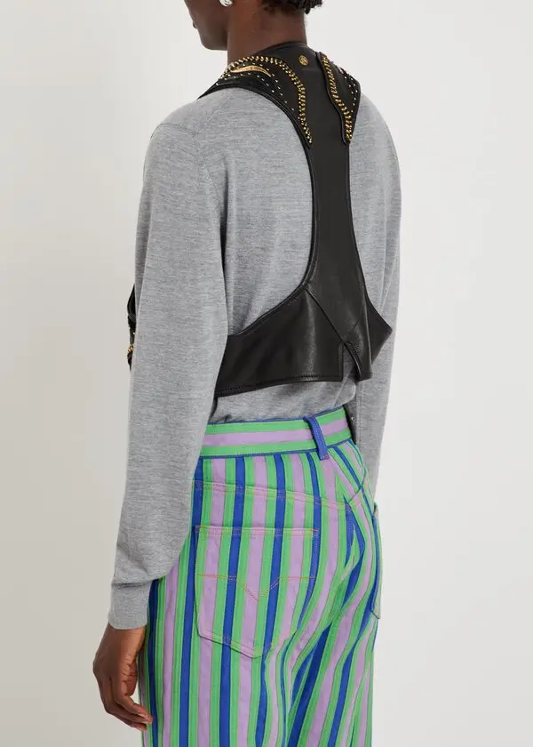 Versace Embellished Panelled Leather Vest
