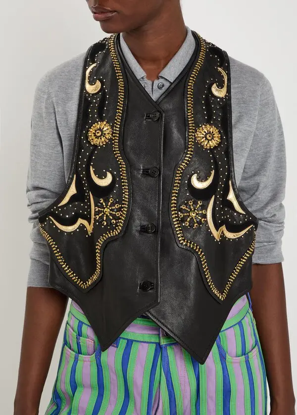 Versace Embellished Panelled Leather Vest