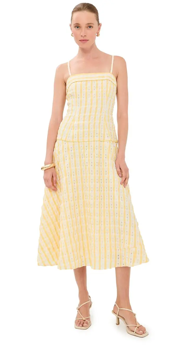 Rosie Assoulin Drop Me A Note Gingham Seersucker Midi Dress - Yellow