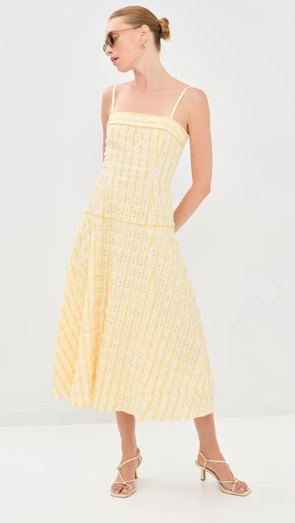 Rosie Assoulin Drop Me A Note Gingham Seersucker Midi Dress