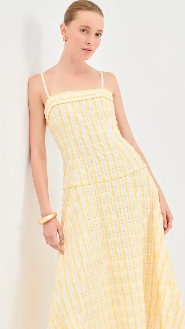 Rosie Assoulin Drop Me A Note Gingham Seersucker Midi Dress