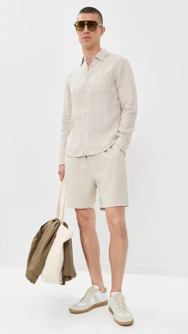 LES DEUX Drawstring Linen Blend Shorts