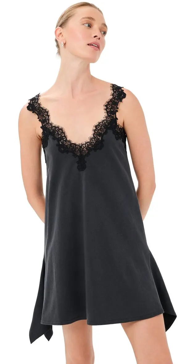 Stella McCartney Lace Trimmed V-neck Sleeveless Mini Dress - Washed Black