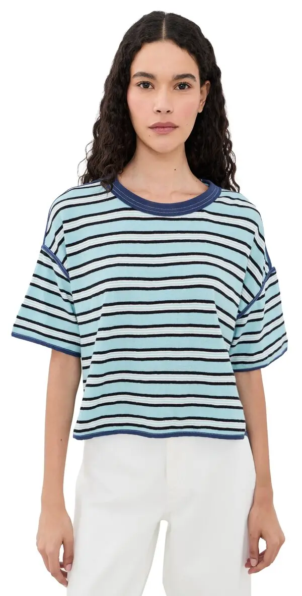 Free People Clean Rugby T-shirt - Crystal Blue Combo