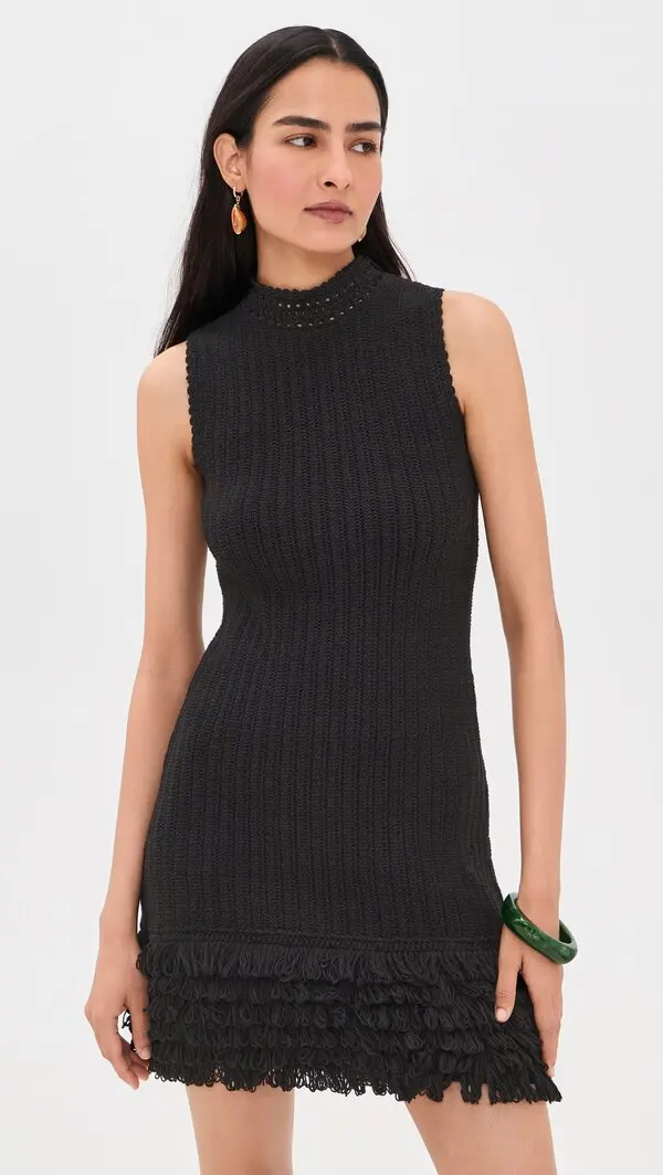 DE LORETA Safiro Ribbed Knit Mini Dress With Fringe