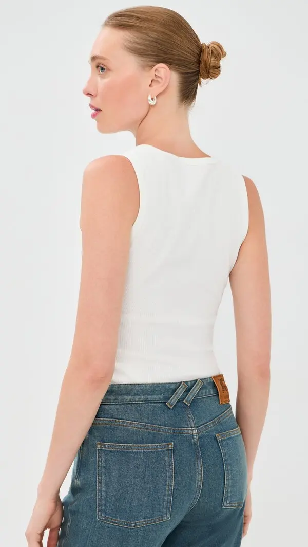 Burberry Tierra Ribbed Cotton Tank Top With Neckline Tie Detail