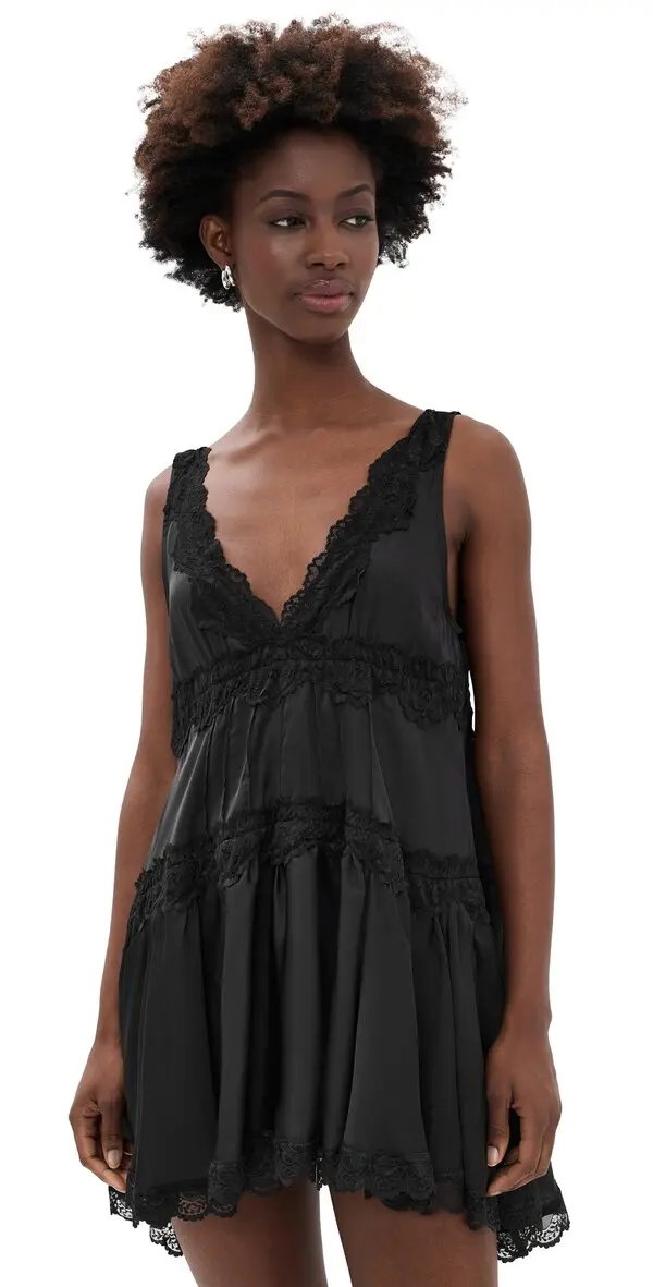 Free People In This Groove Mini Slip Dress - Black