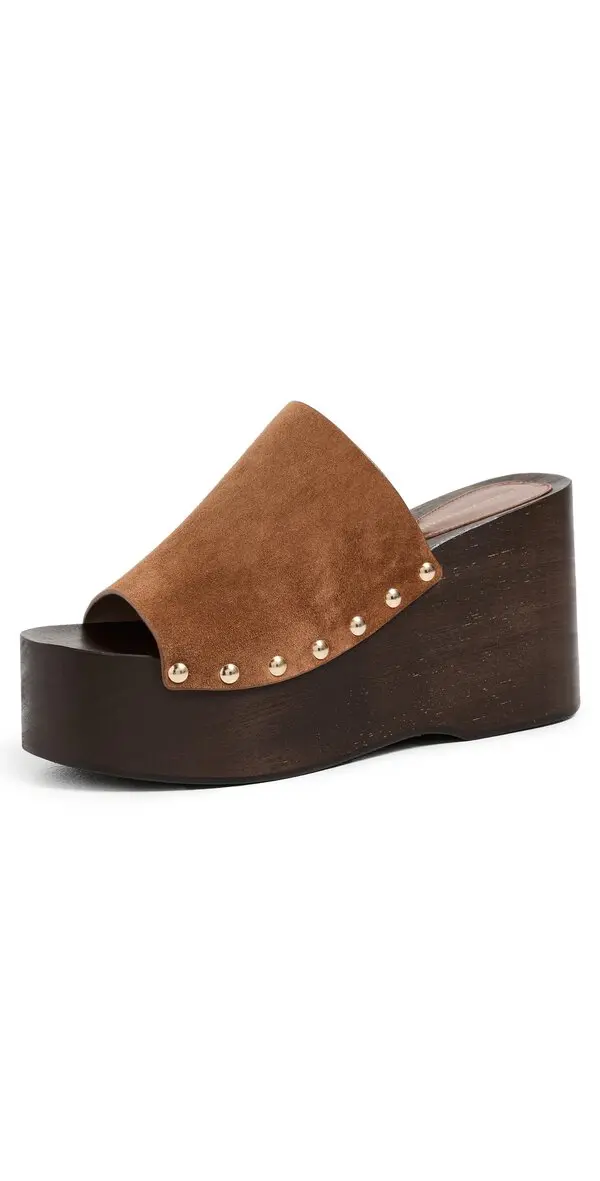 STUART WEITZMAN Suede Clog Platform Slides With Gold-tone Studs - Doe