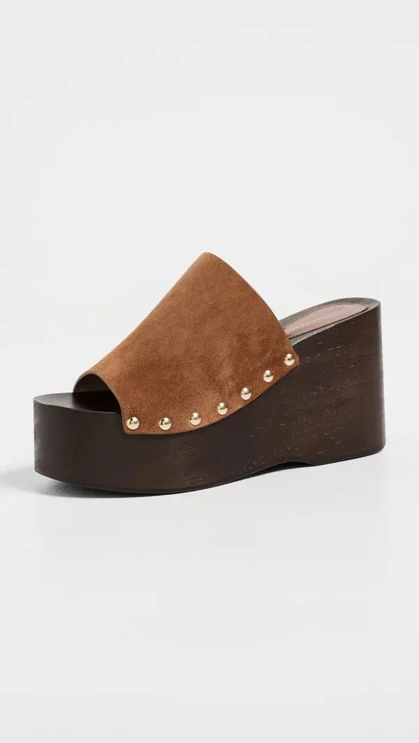 STUART WEITZMAN Suede Clog Platform Slides With Gold-tone Studs