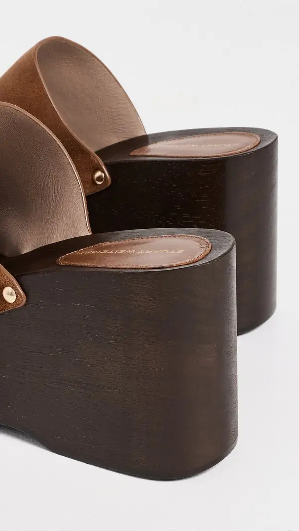 STUART WEITZMAN Suede Clog Platform Slides With Gold-tone Studs