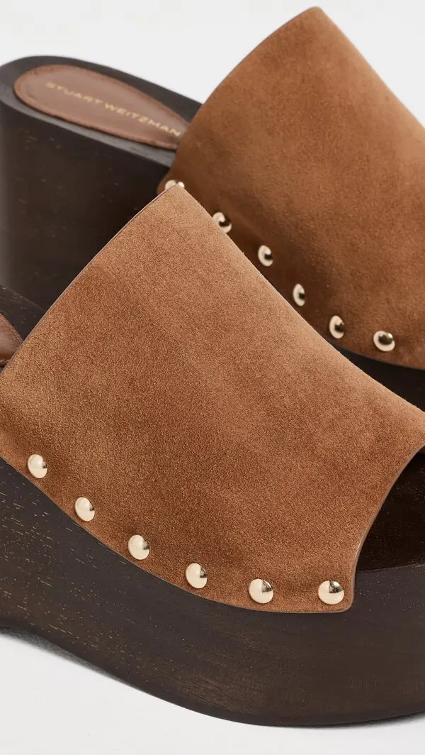 STUART WEITZMAN Suede Clog Platform Slides With Gold-tone Studs