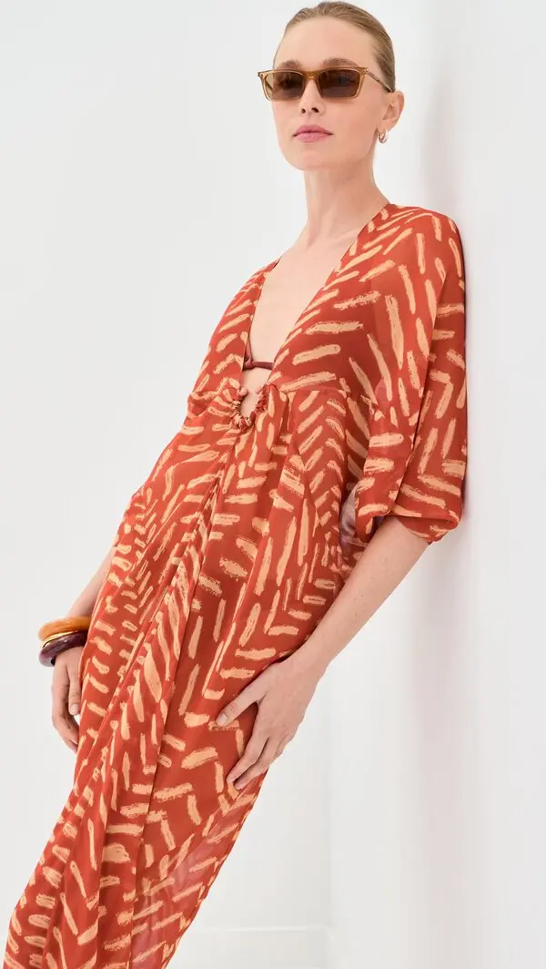 Johanna Ortiz Sensory Tapestry Tunic Dress - Red/nude