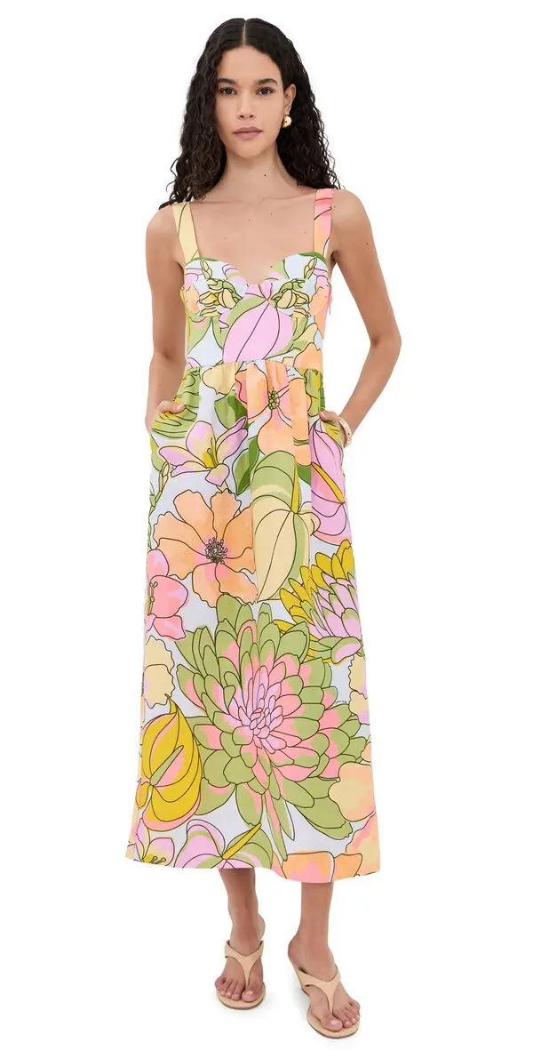Farm Rio Light Blue Spring Affair Maxi Dress - Orange
