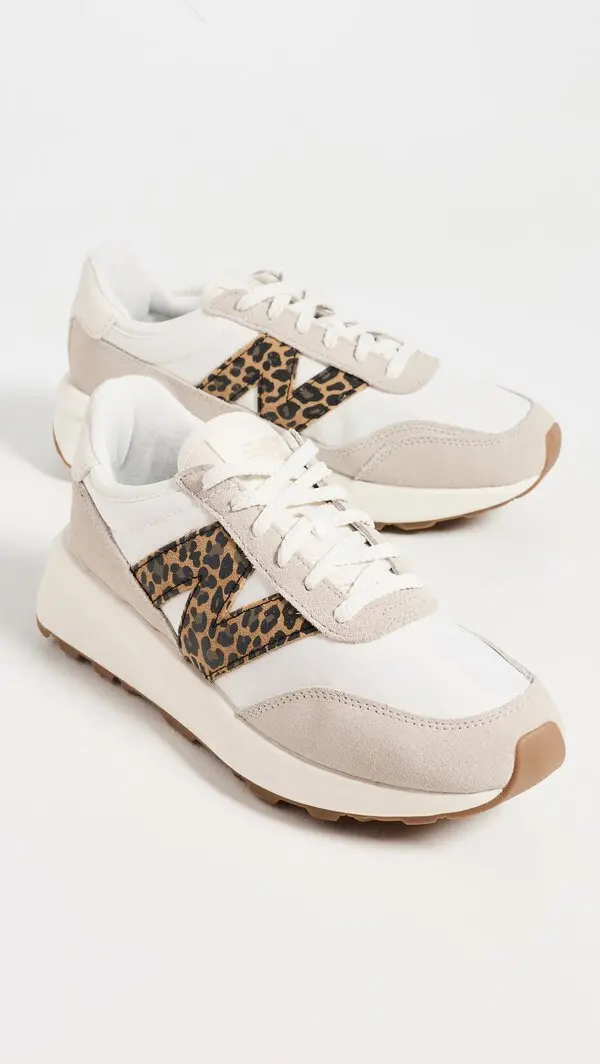 NEW BALANCE 370 Sneakers With Leopard Print Trim - Brown/beige