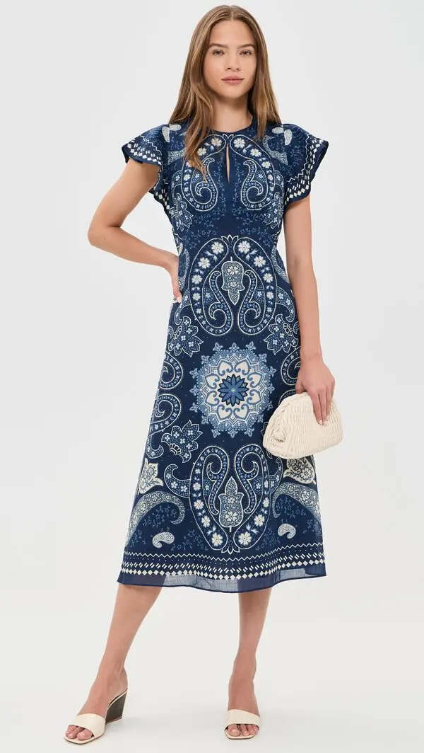 Sea Emelina Print Midi Dress - Navy