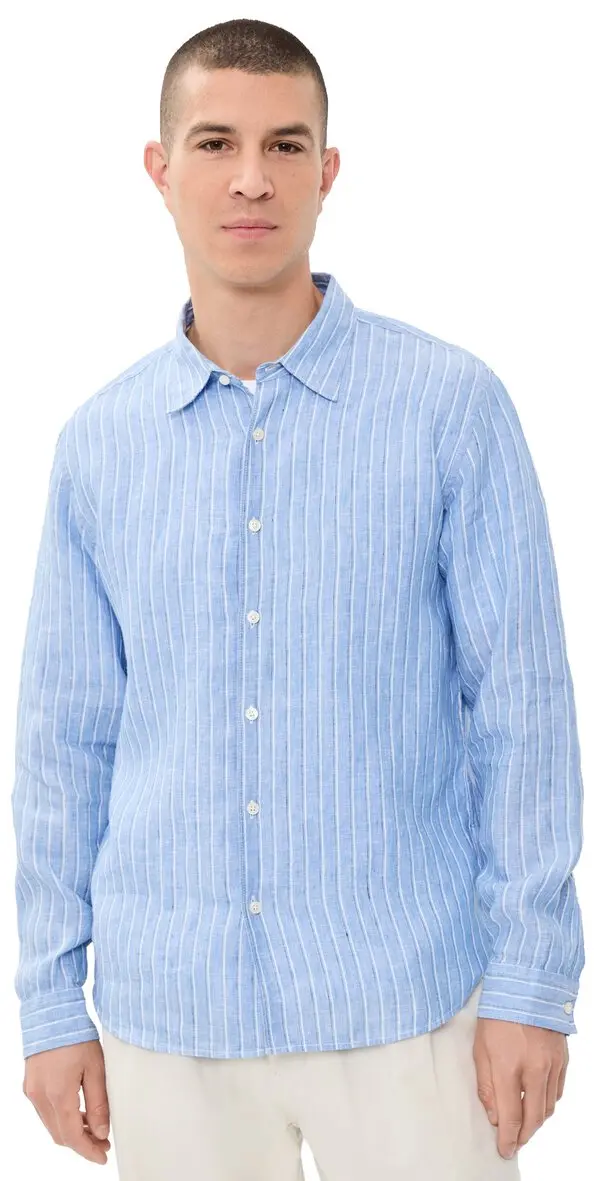 Theory Irving Stripe Relaxed Linen Top - Crisp Blue Multi