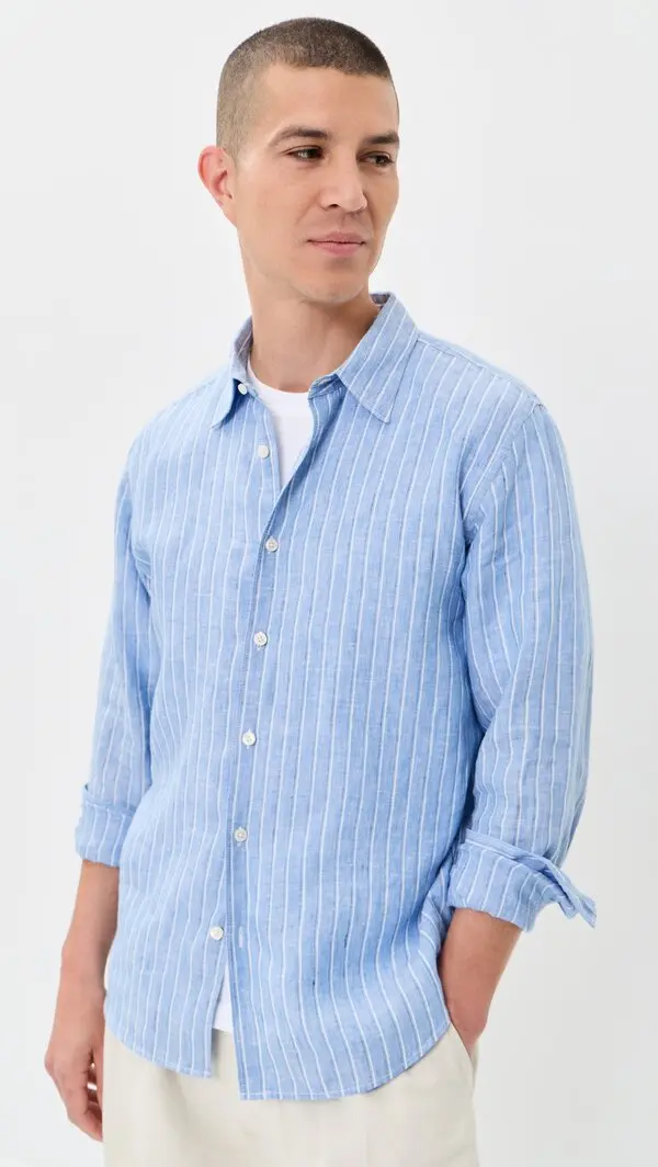 Theory Irving Stripe Relaxed Linen Top