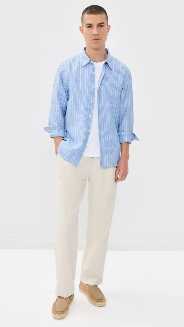 Theory Irving Stripe Relaxed Linen Top