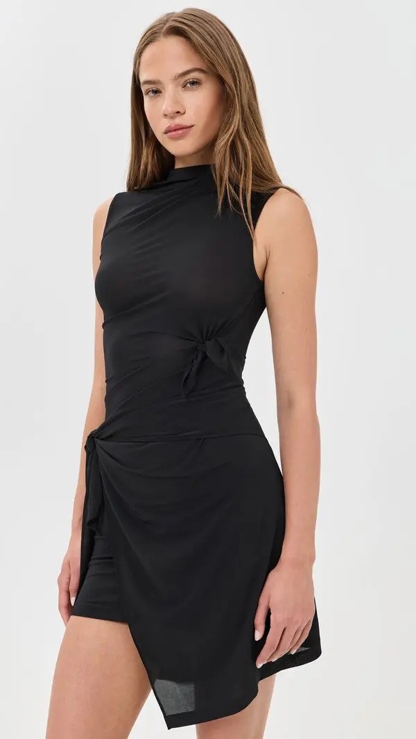 Helmut Lang Sleeveless Crewneck Mini Dress With Knotted Details