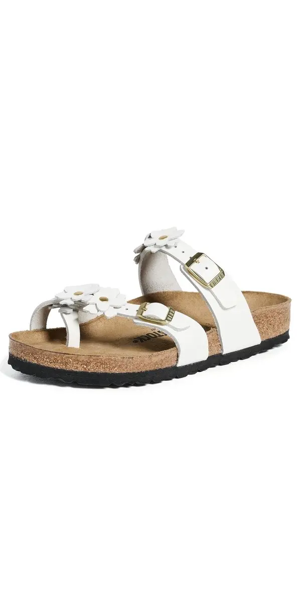 BIRKENSTOCK Mayari Floral Embellished Leather Sandals - White