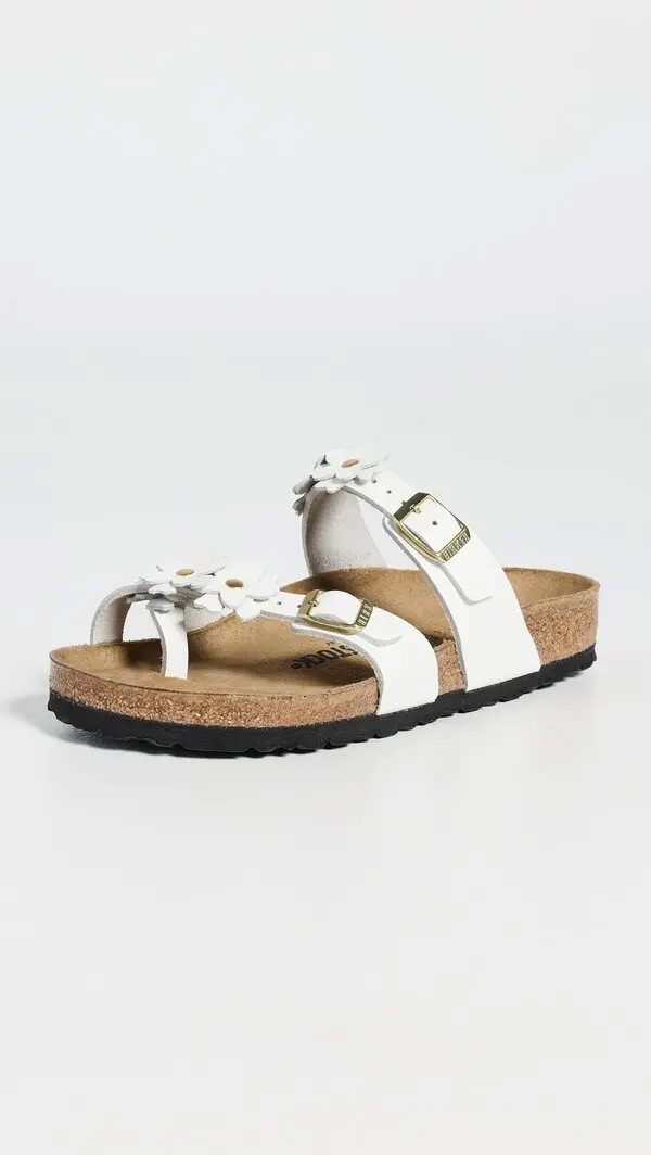 BIRKENSTOCK Mayari Floral Embellished Leather Sandals - White