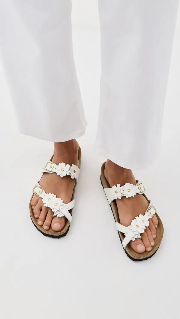 BIRKENSTOCK Mayari Floral Embellished Leather Sandals - White