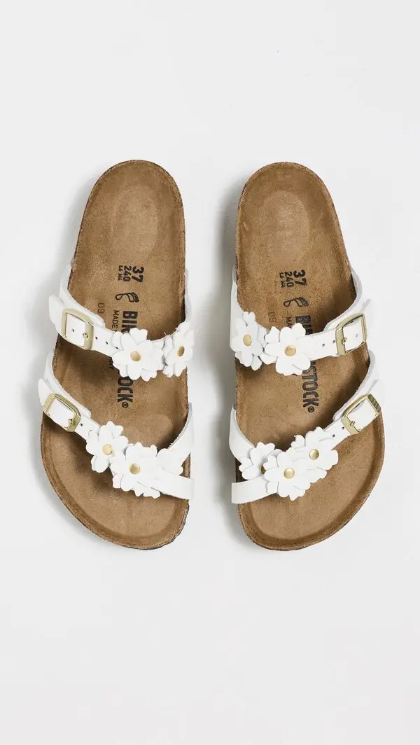 BIRKENSTOCK Mayari Floral Embellished Leather Sandals - White