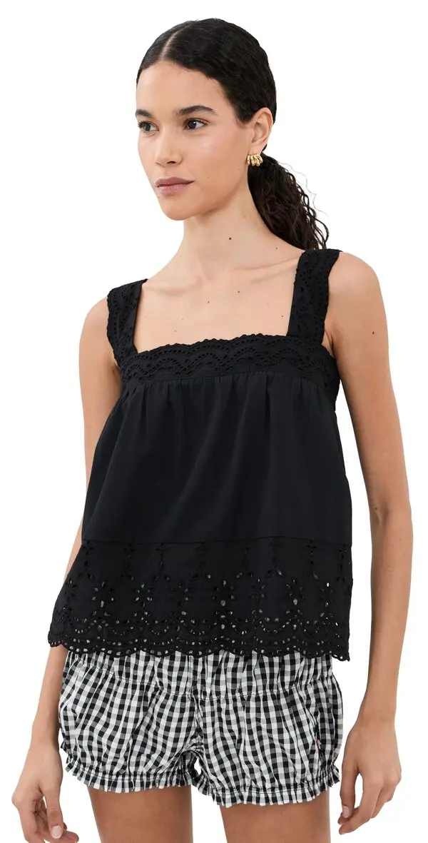 Playa Lucila Eyelet Embroidered Tank - Black
