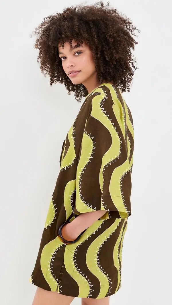 ALEMAIS Frankie Mini Dress In Linen With Wave Print