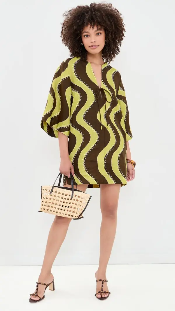 ALEMAIS Frankie Mini Dress In Linen With Wave Print