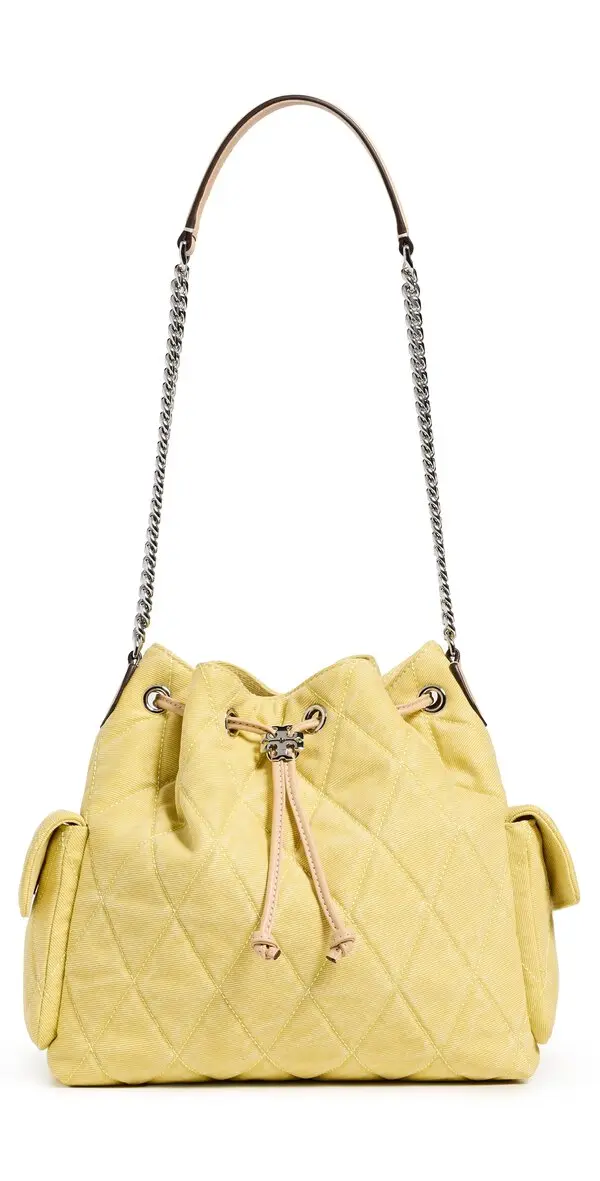 Tory Burch Charlie Quilted Denim Drawstring Shoulder Bag - Yellow