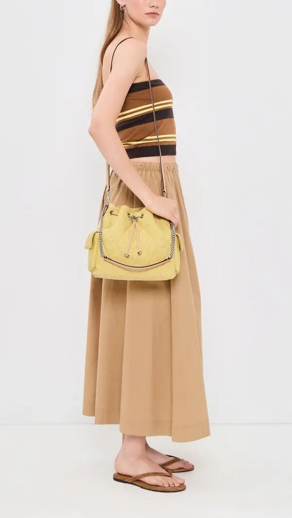 Tory Burch Charlie Quilted Denim Drawstring Shoulder Bag - Yellow