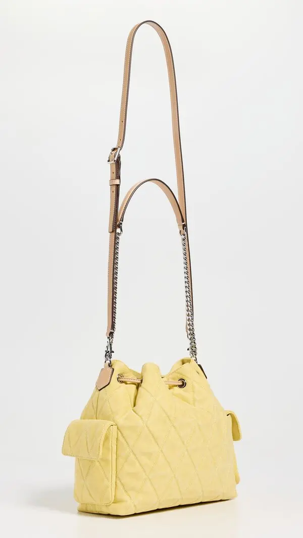 Tory Burch Charlie Quilted Denim Drawstring Shoulder Bag - Yellow