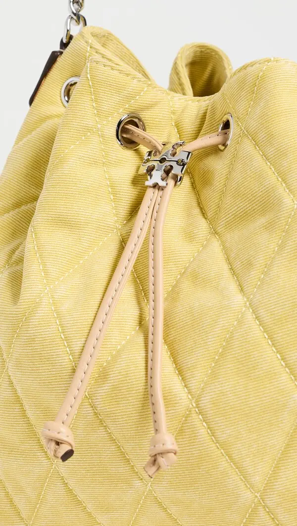 Tory Burch Charlie Quilted Denim Drawstring Shoulder Bag - Yellow