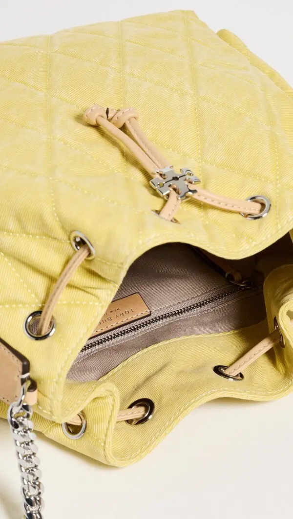 Tory Burch Charlie Quilted Denim Drawstring Shoulder Bag - Yellow