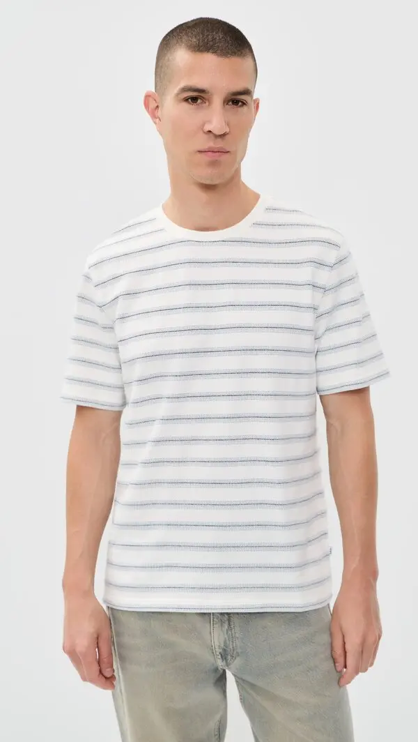 WAX LONDON Stitch Stripe Dean Tee - Ecru/blue