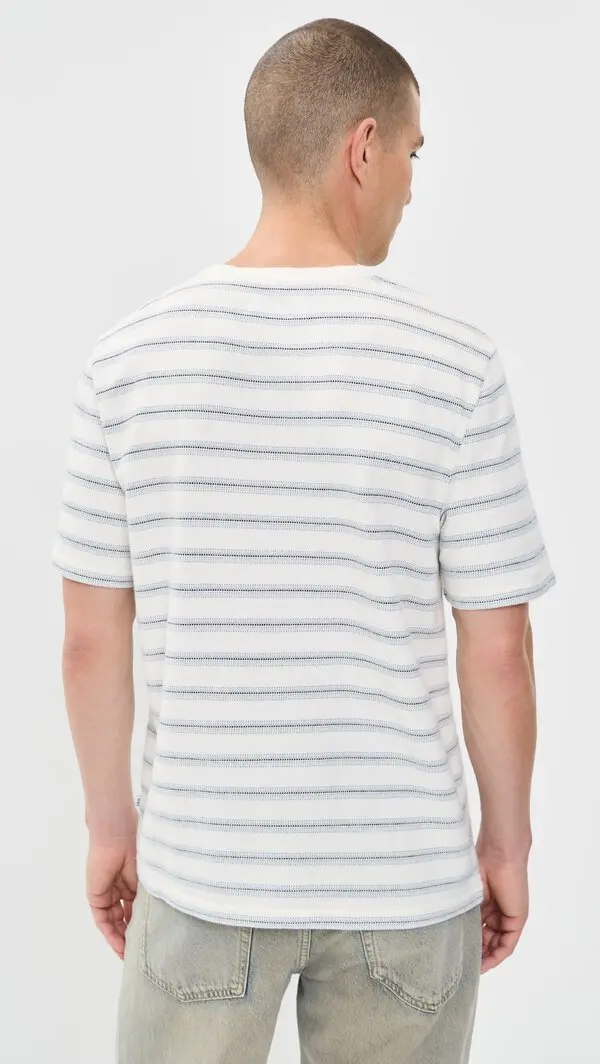 WAX LONDON Stitch Stripe Dean Tee - Ecru/blue